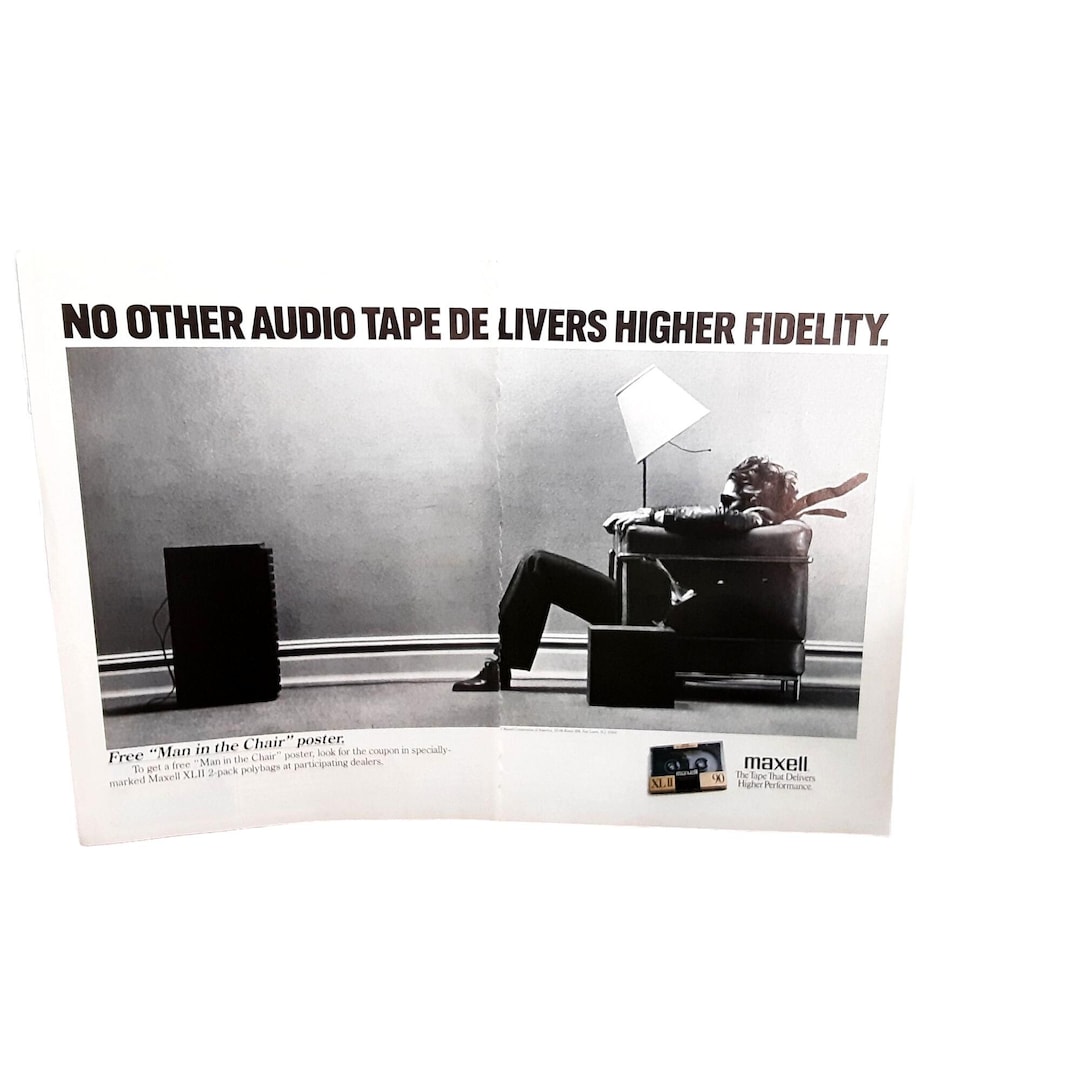 1990 Maxell Tape Man in the Chair 2 Page Original Print Ad Vintage 90s ...