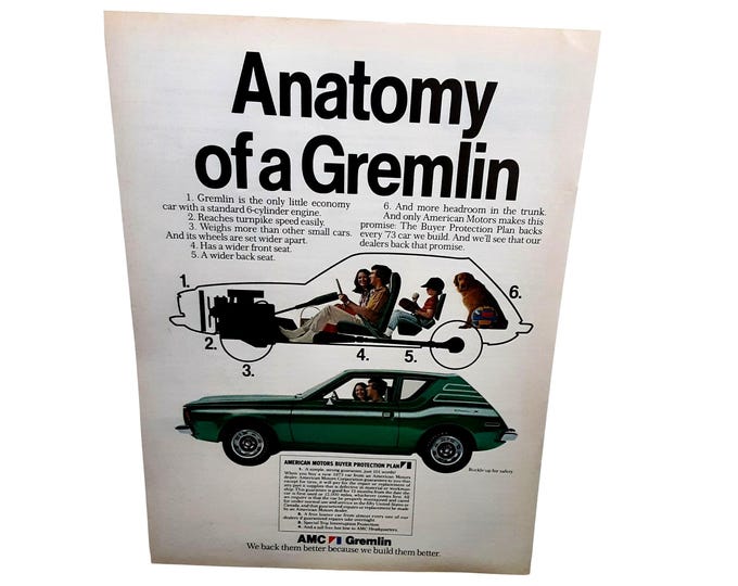 1973 AMC Gremlin Ad – Anatomy of a Gremlin Vintage Car Print - Etsy