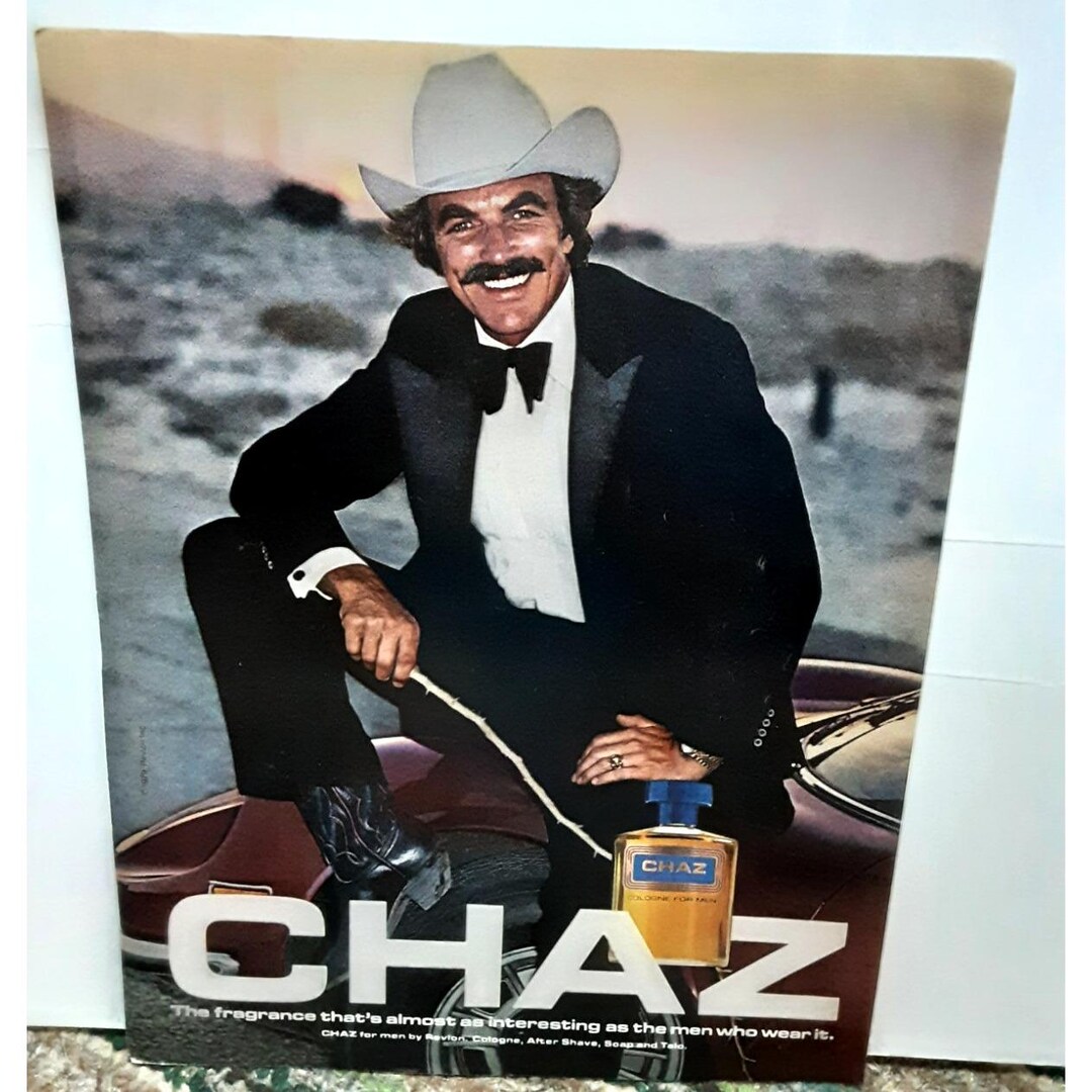 1981 CHAZ Cologne Tom Selleck Print Ad Cowboy Hat Tux Cologne Men ...