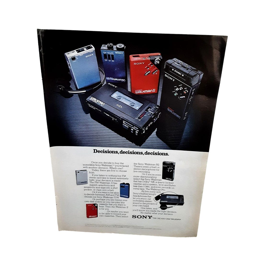 1982 Sony Walkman One and Only Original Print Ad Vintage 80s - Etsy