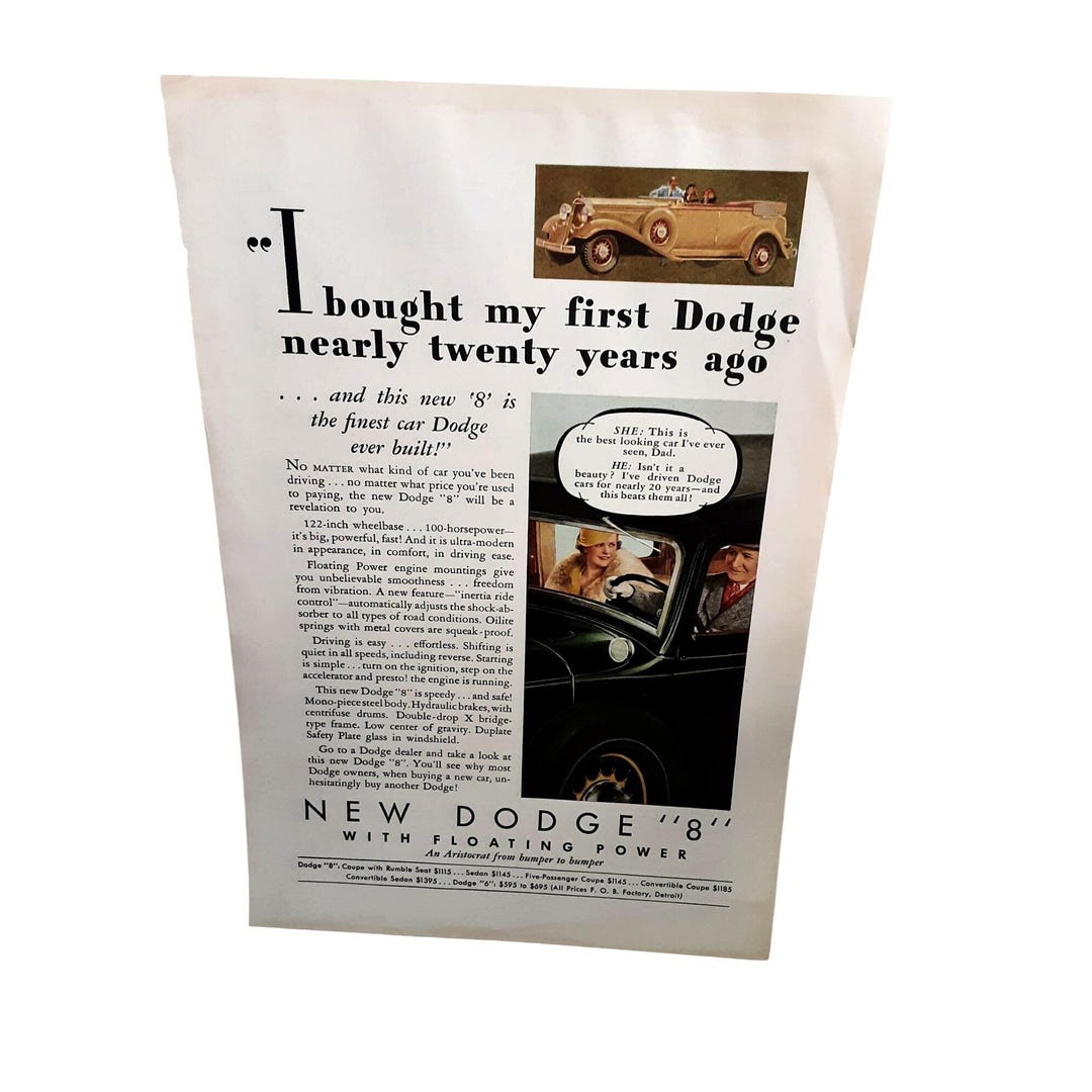 1933 Dodge Eight Ad Floating Power Vintage Car Advertisement - Etsy