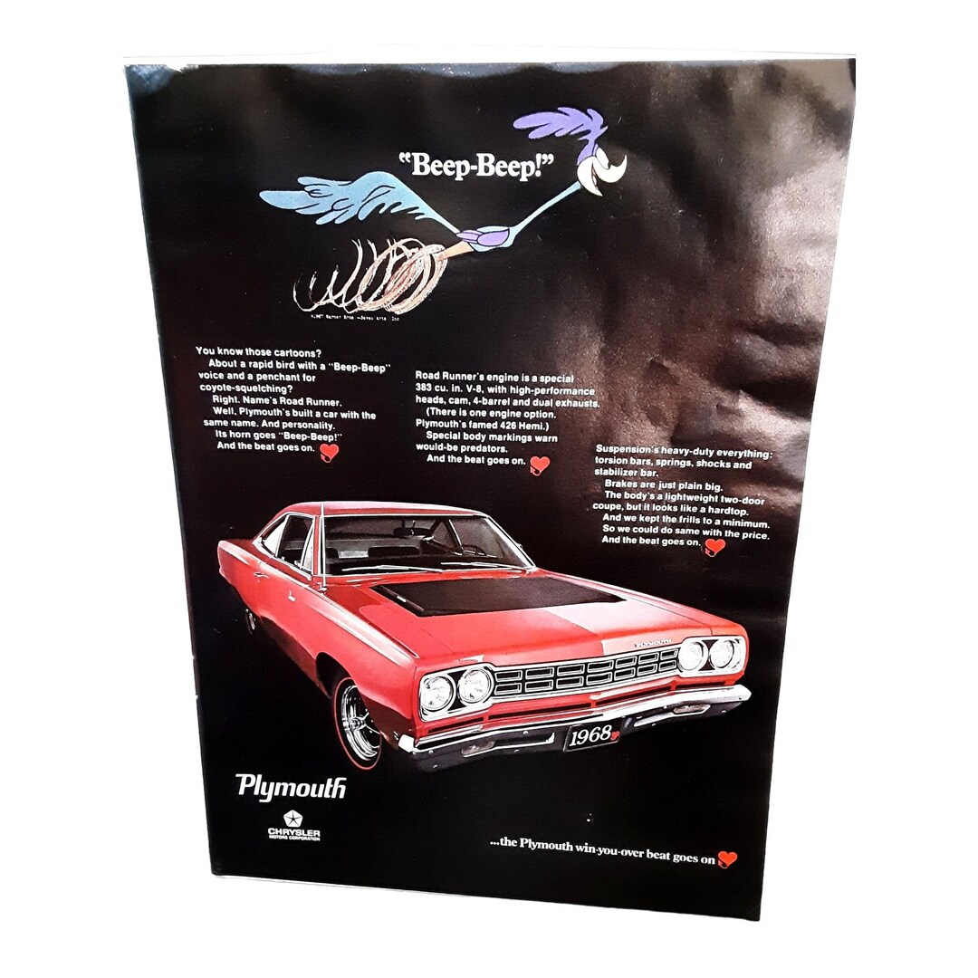 1967 Plymouth Road Runner Beep Beep Car Vintage Print Ad 60s - Etsy