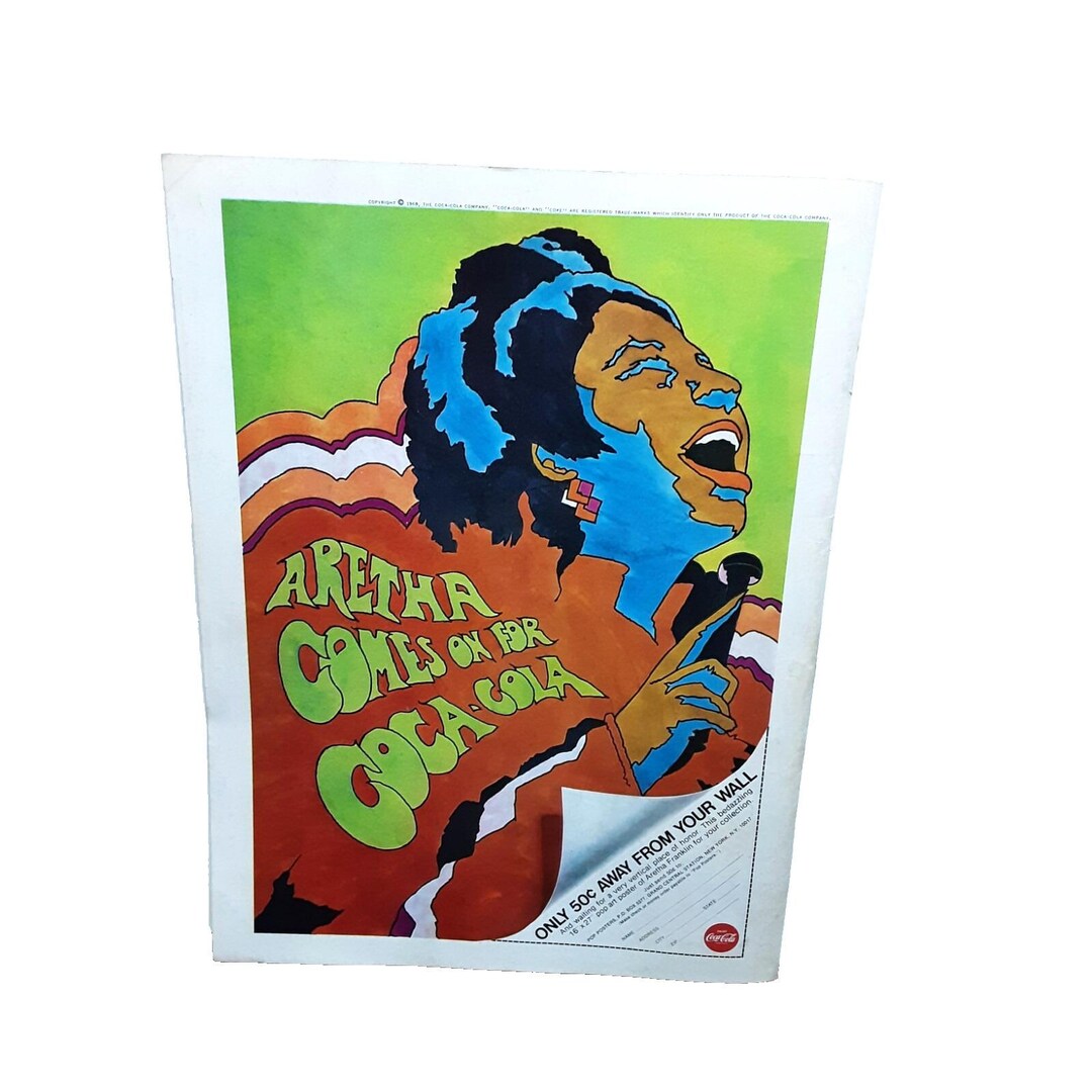 1968 Coca Cola Aretha Franklin Female Singer Poster Offer Original ...