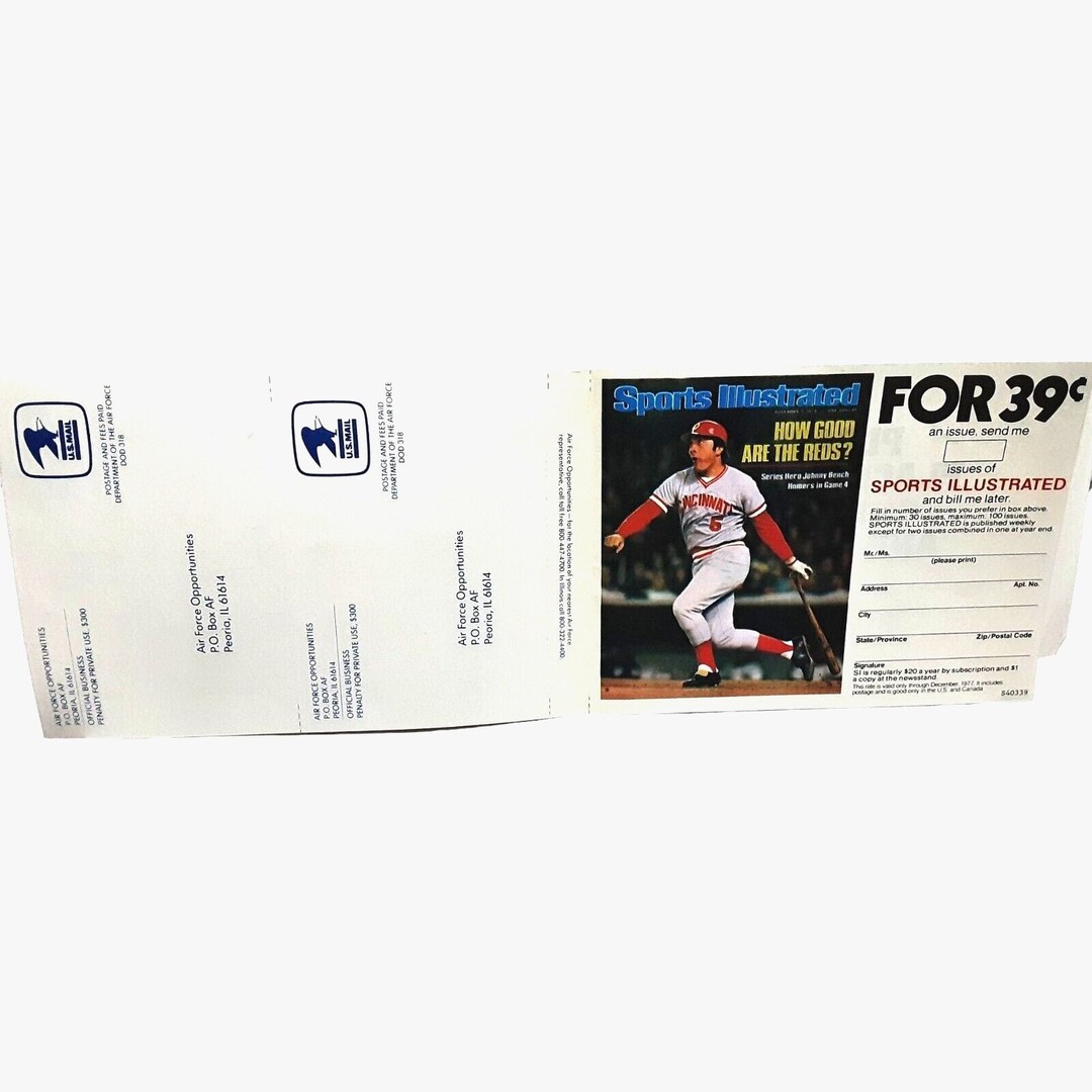 Sports Illustrated Subscription Card With Johnny Bench Cincinnati Reds ...