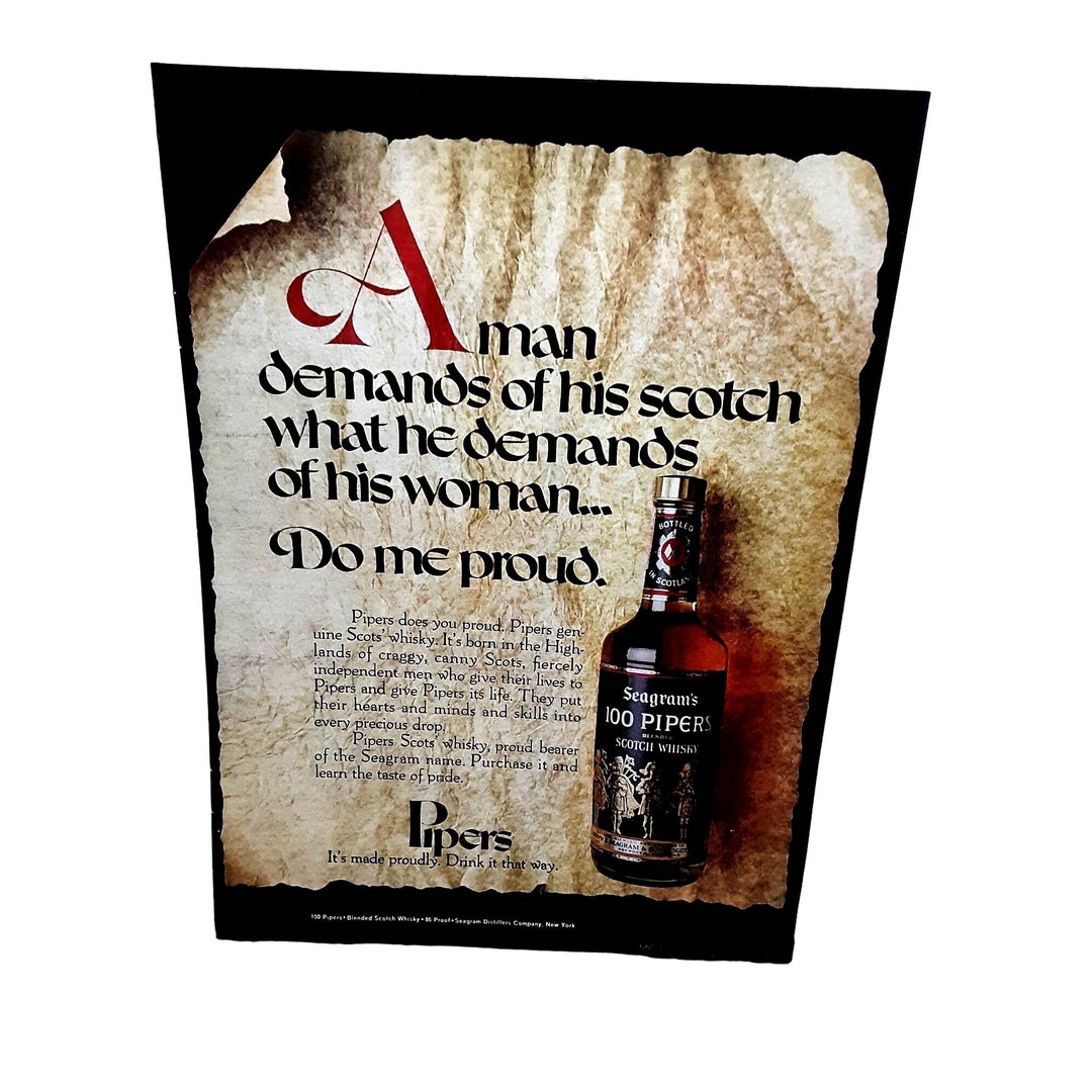 1970 Seagrams 100 Pipers Whiskey Do Me Proud Vintage Print Ad 70s - Etsy
