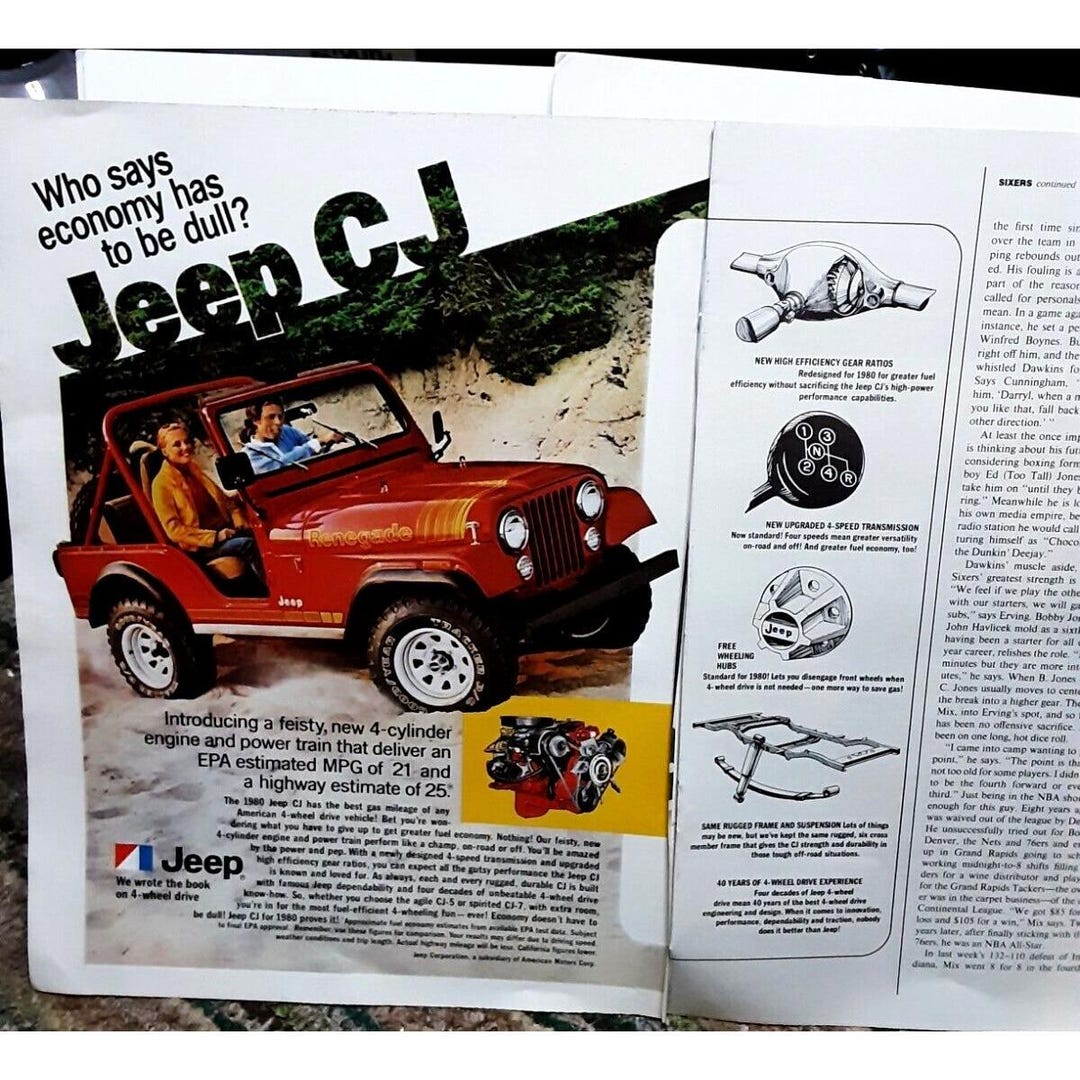 1979 1980 Jeep CJ With Feisty New 4 Cylinder Engine Original Print Ad ...
