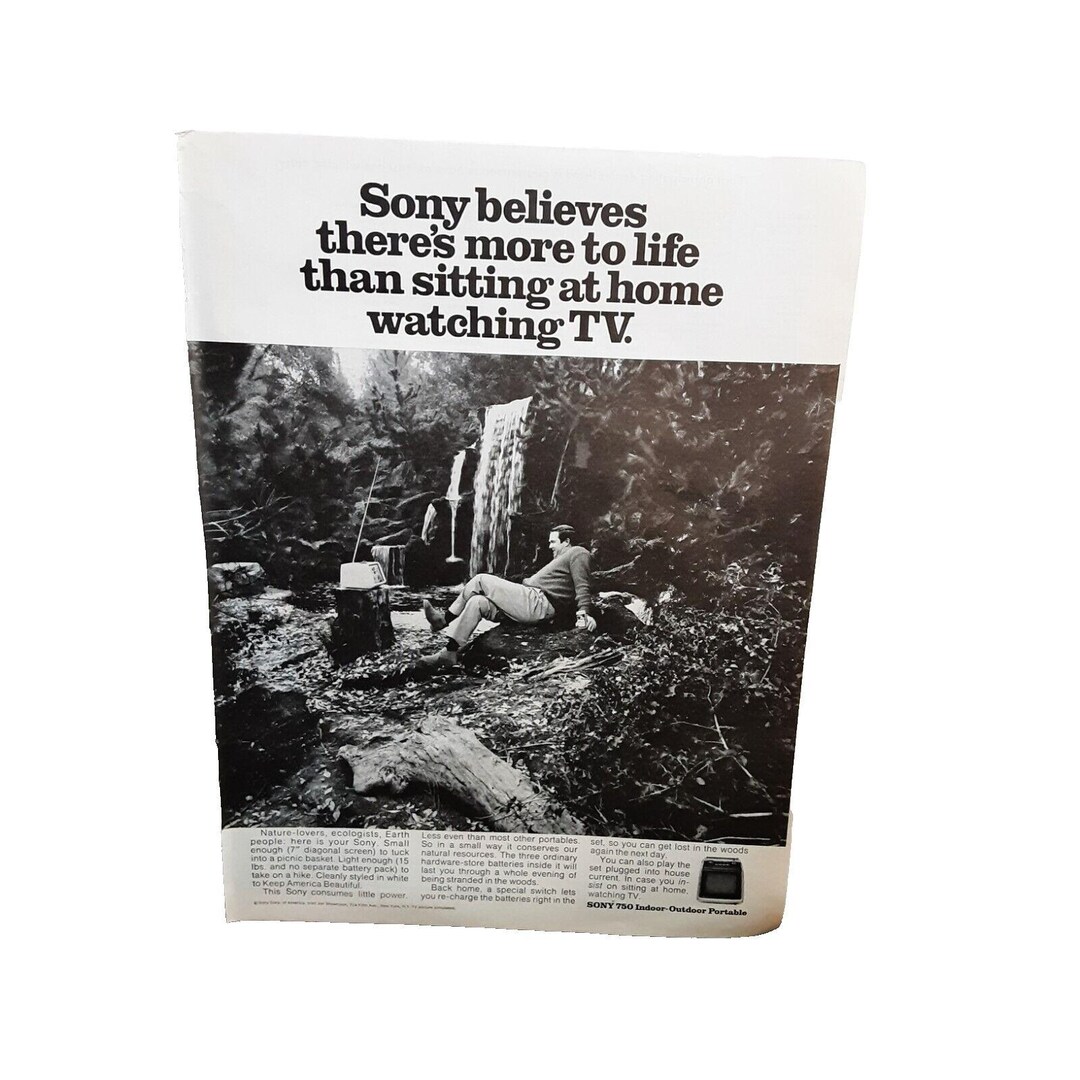 1972 Sony 750 Indoor Outdoor Portable Television TV Original Print Ad ...