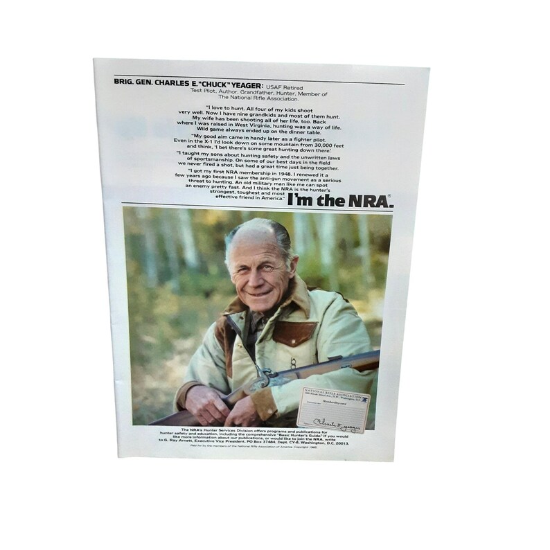 1986 Chuck Yeager USAF NRA Hunter Services Print Ad Vintage - Etsy