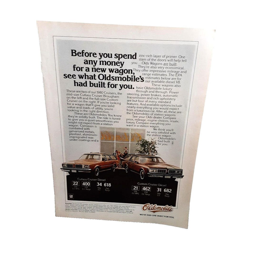 1980 Oldsmobile Cutlass Cruiser Diesel Original Print Ad Vintage 80s - Etsy