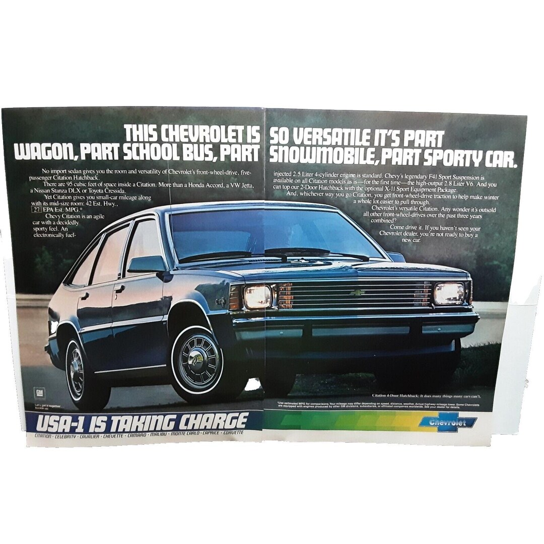 1982 1983 Chevy Citation Hatchback Car Original Print Ad Vintage 80s - Etsy