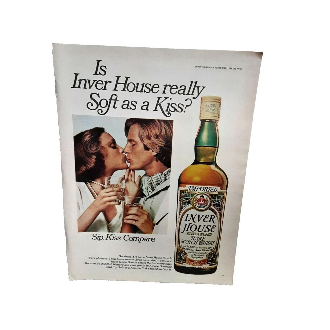 1974 Inver House Scotch Whisky Sip Kiss Compare Print Ad Vintage 70s - Etsy