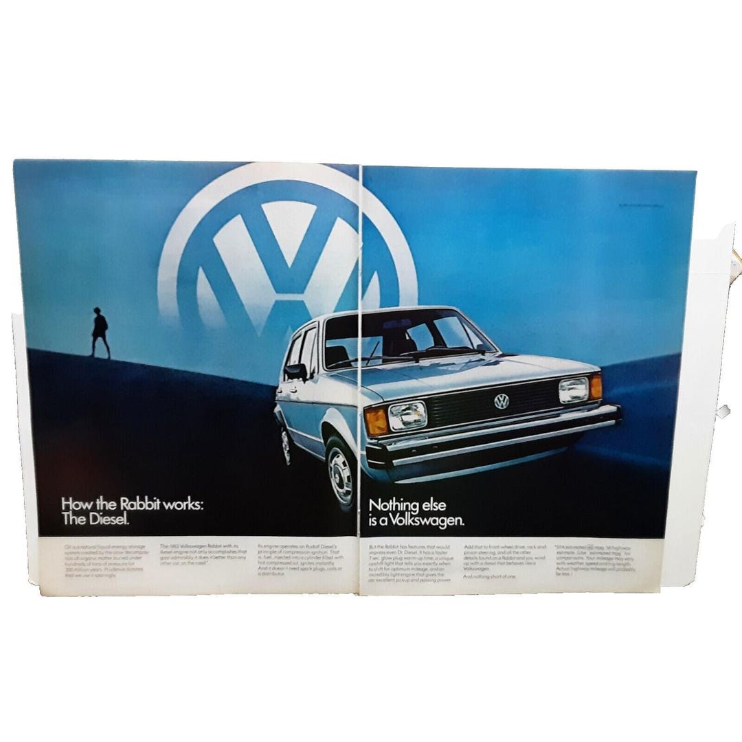 1982 Volkswagen Rabbit Diesel Car 2 Page Original Print Ad Vintage 80s ...