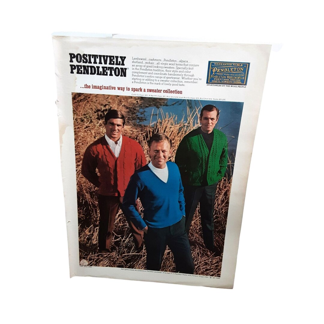 1967 Pendleton Mens Sweaters Vintage Print Ad 60s - Etsy