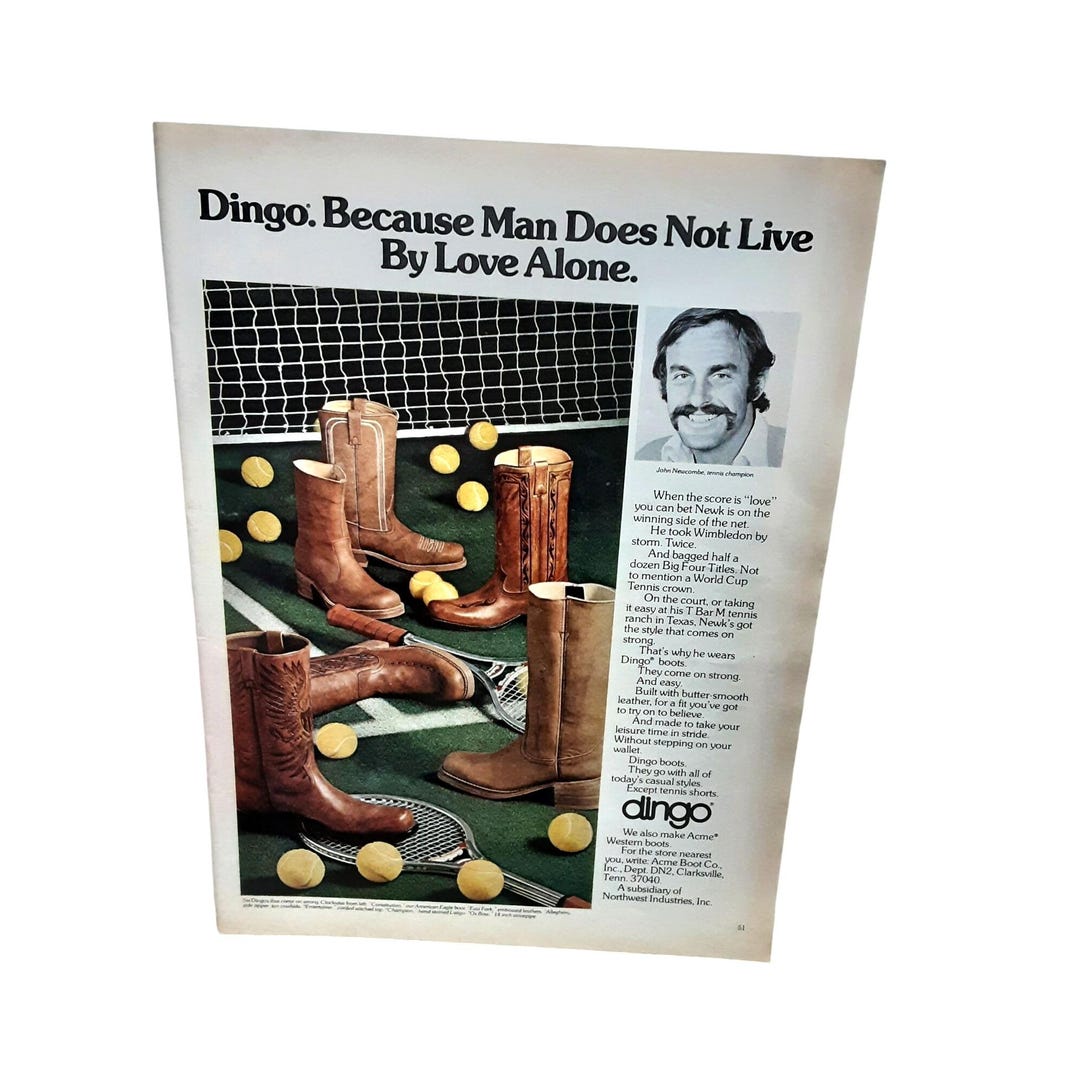 1976 Dingo Boots John Newcombe Tennis Star Original Print Ad Vintage ...