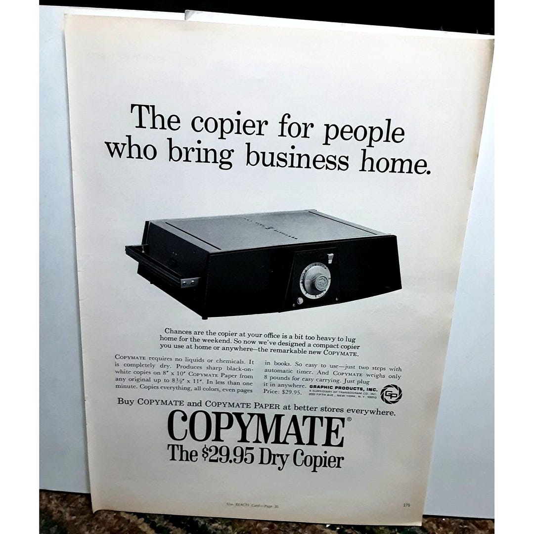 1968 Copymate Dry Copier Original Print Ad 60s - Etsy