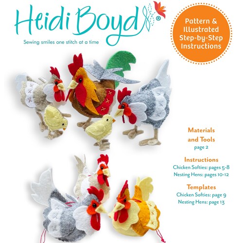 Chicken PDF Pattern Rooster Hen and Chick Sewing Pattern - Etsy
