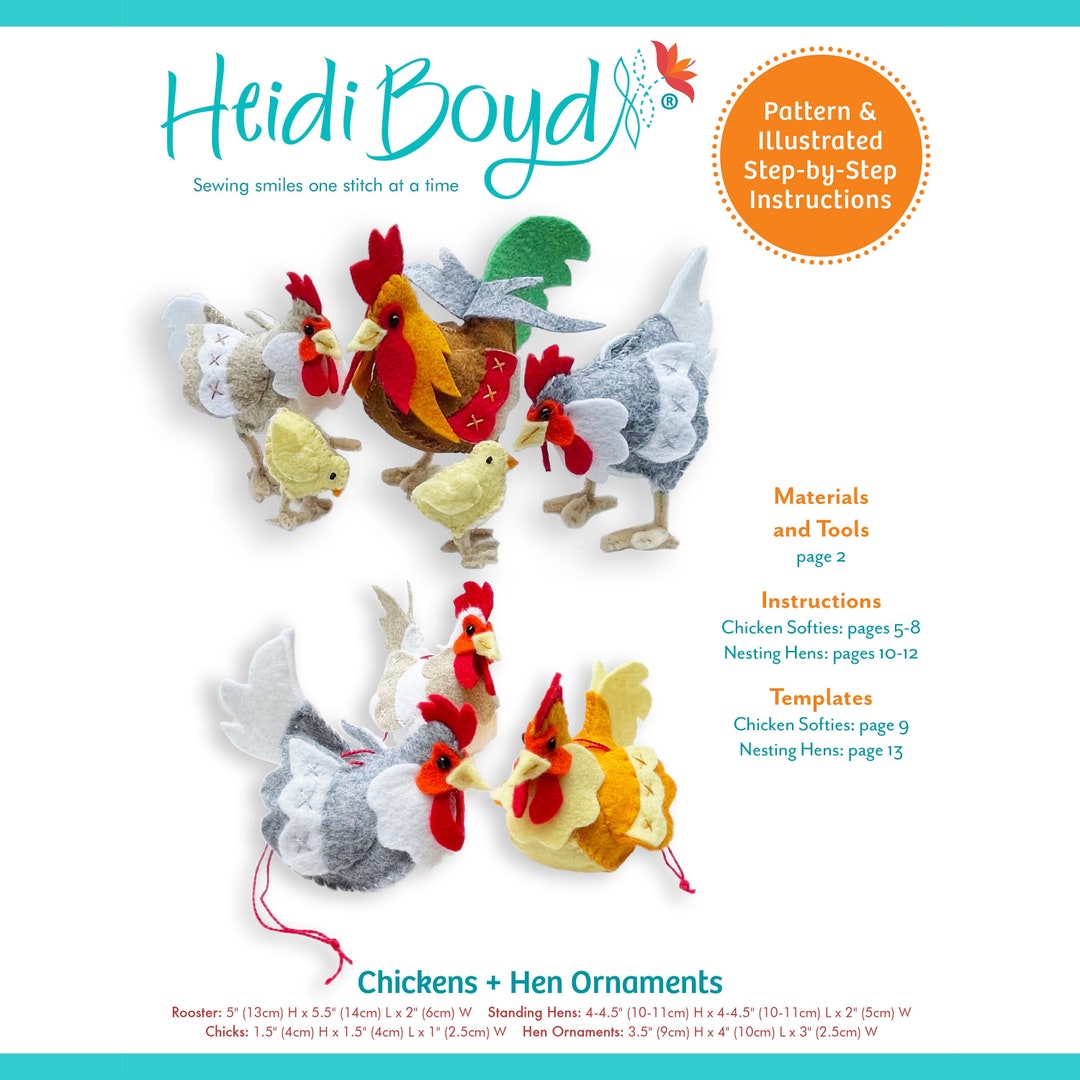 Chicken PDF Pattern, Rooster, Hen and Chick Sewing Pattern, Plymouth ...
