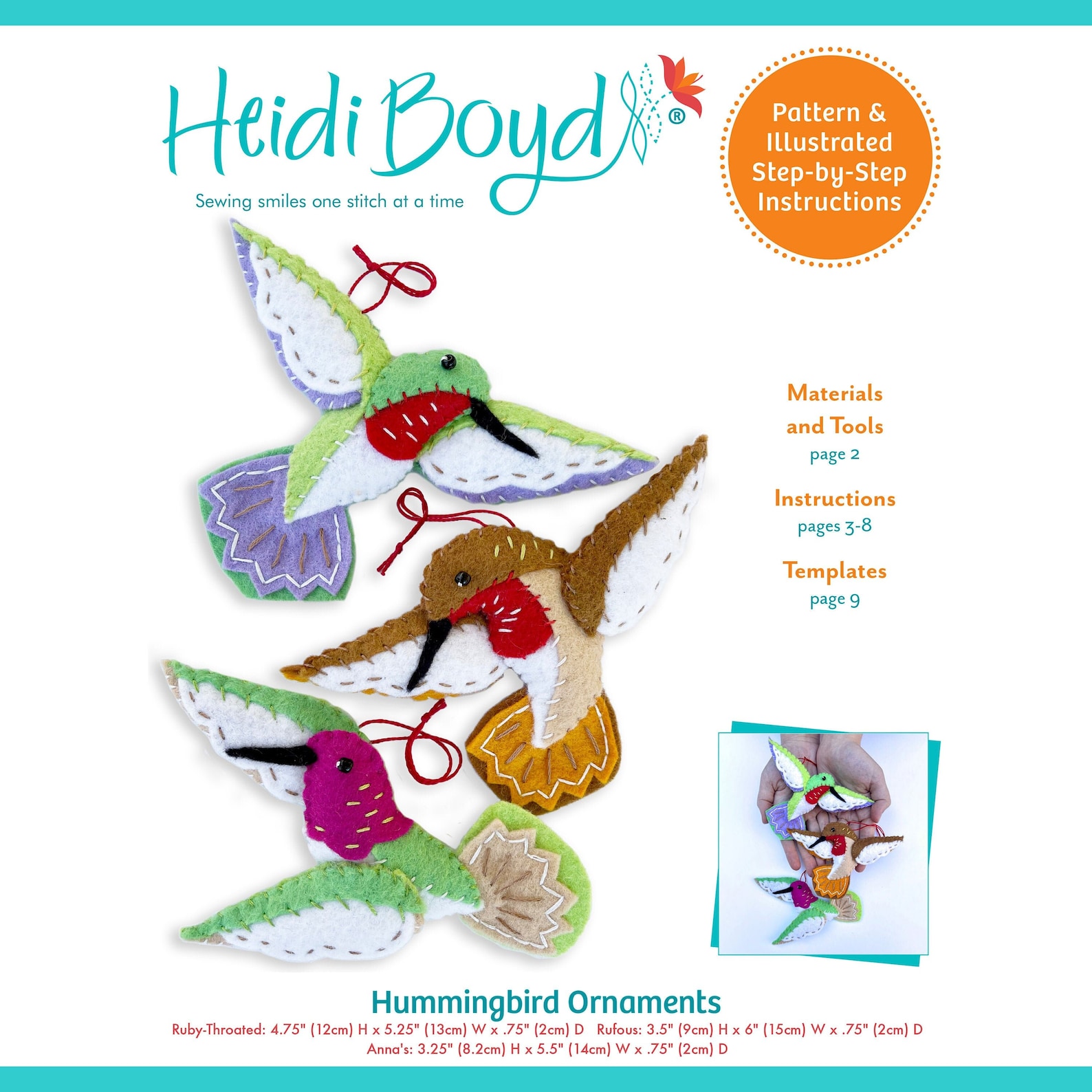 Hummingbird Ornaments, Bird PDF Pattern, Felt Ornaments, Ruby-throated ...