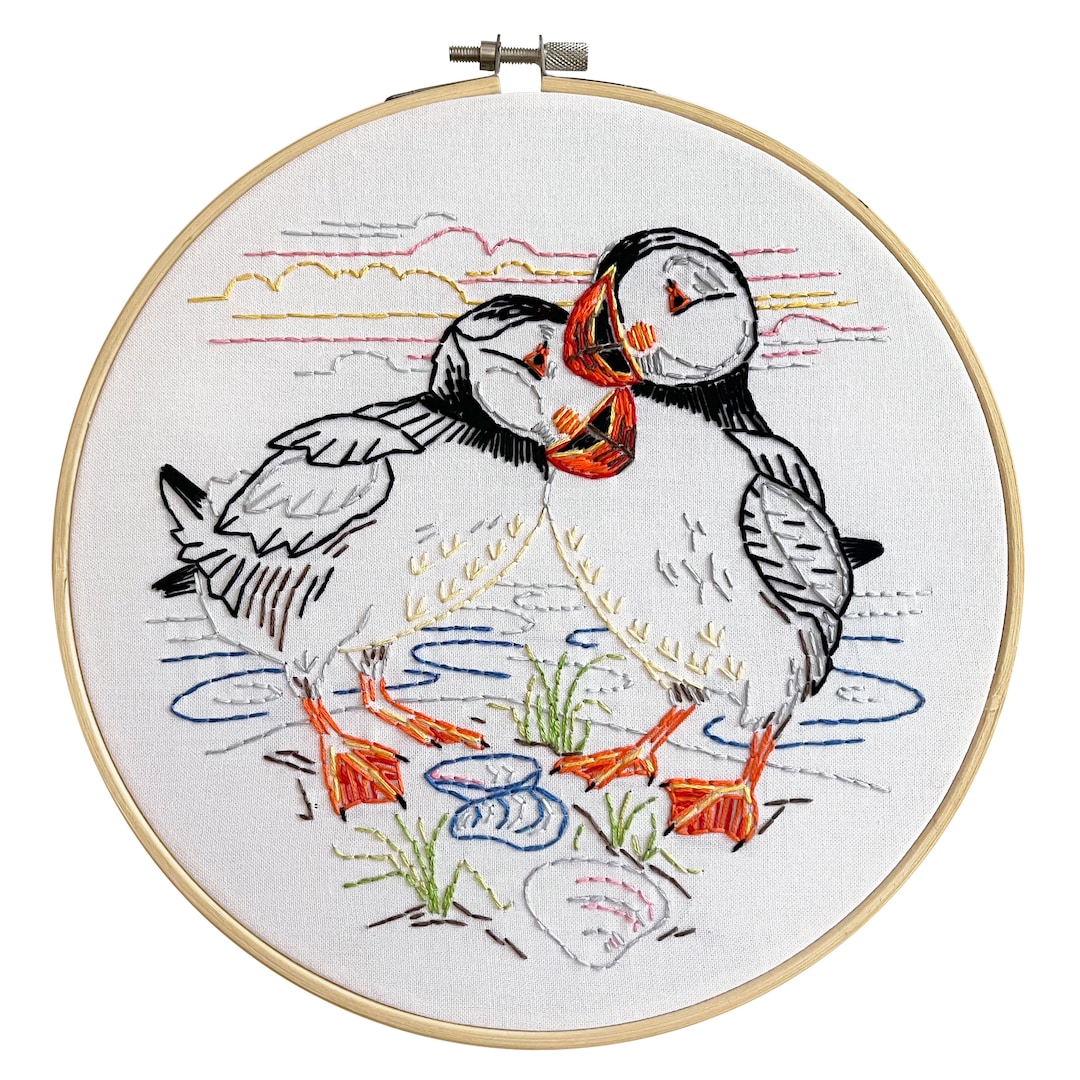 Puffin Embroidery, Nature Studies Embroidery Kit, Atlantic Puffins, DIY ...
