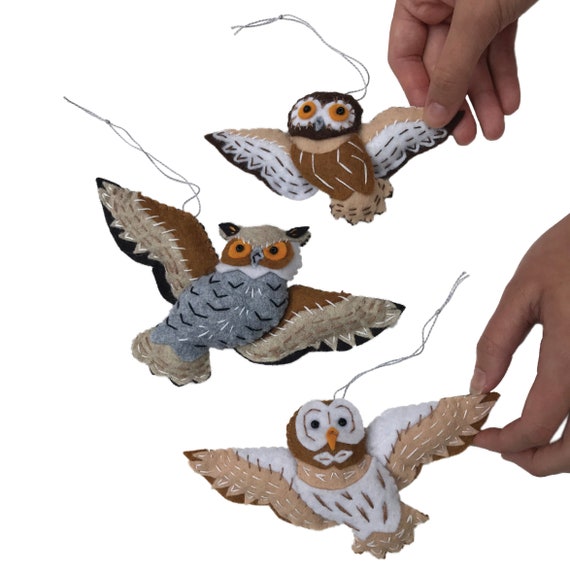 Dolls & Miniatures Tiny Great Horned Owl miniature brown felt woodland ...
