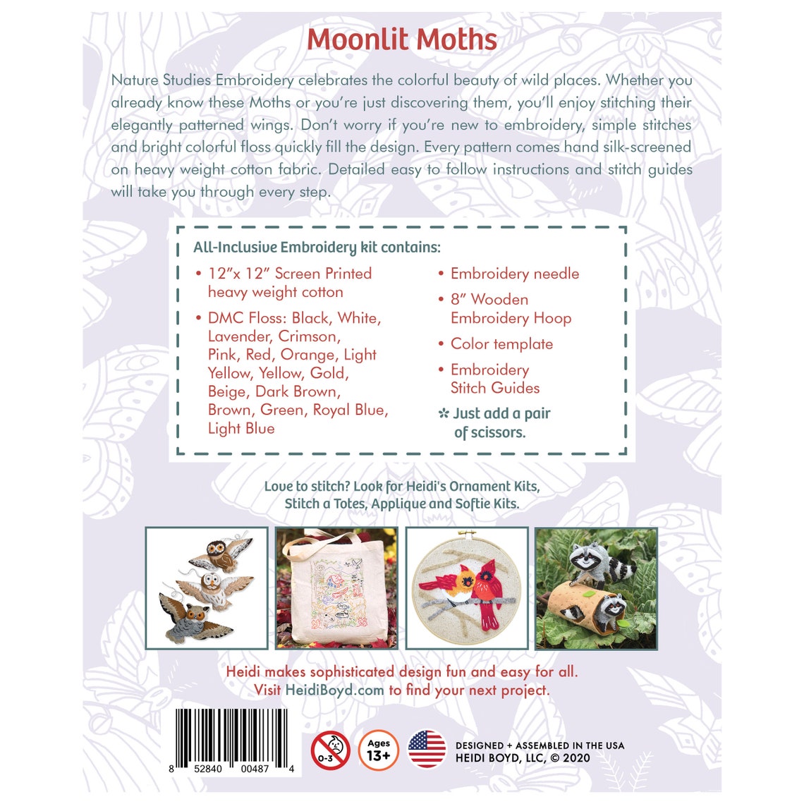 Moth Embroidery, Nature Studies Embroidery Kit, Moonlit Moths ...