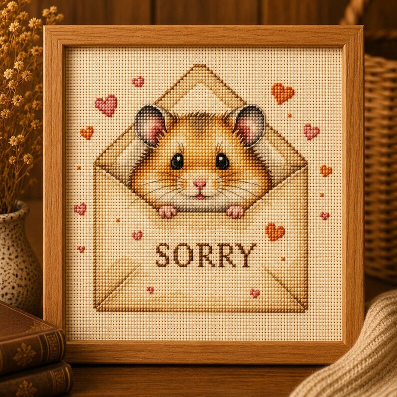 Sorry Hamster Cross Stitch Pattern, Envelope Embroidery Chart (PDF ...