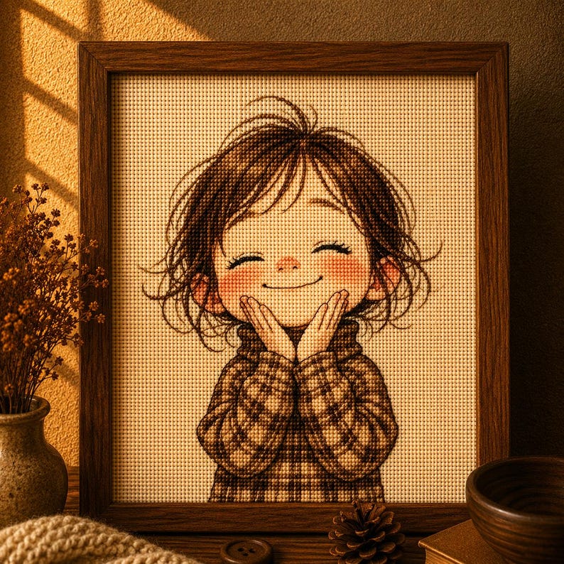 Smiling Girl Cross Stitch Pattern, Child Portrait Embroidery Chart ...
