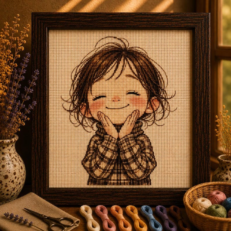 Smiling Girl Cross Stitch Pattern, Child Portrait Embroidery Chart ...