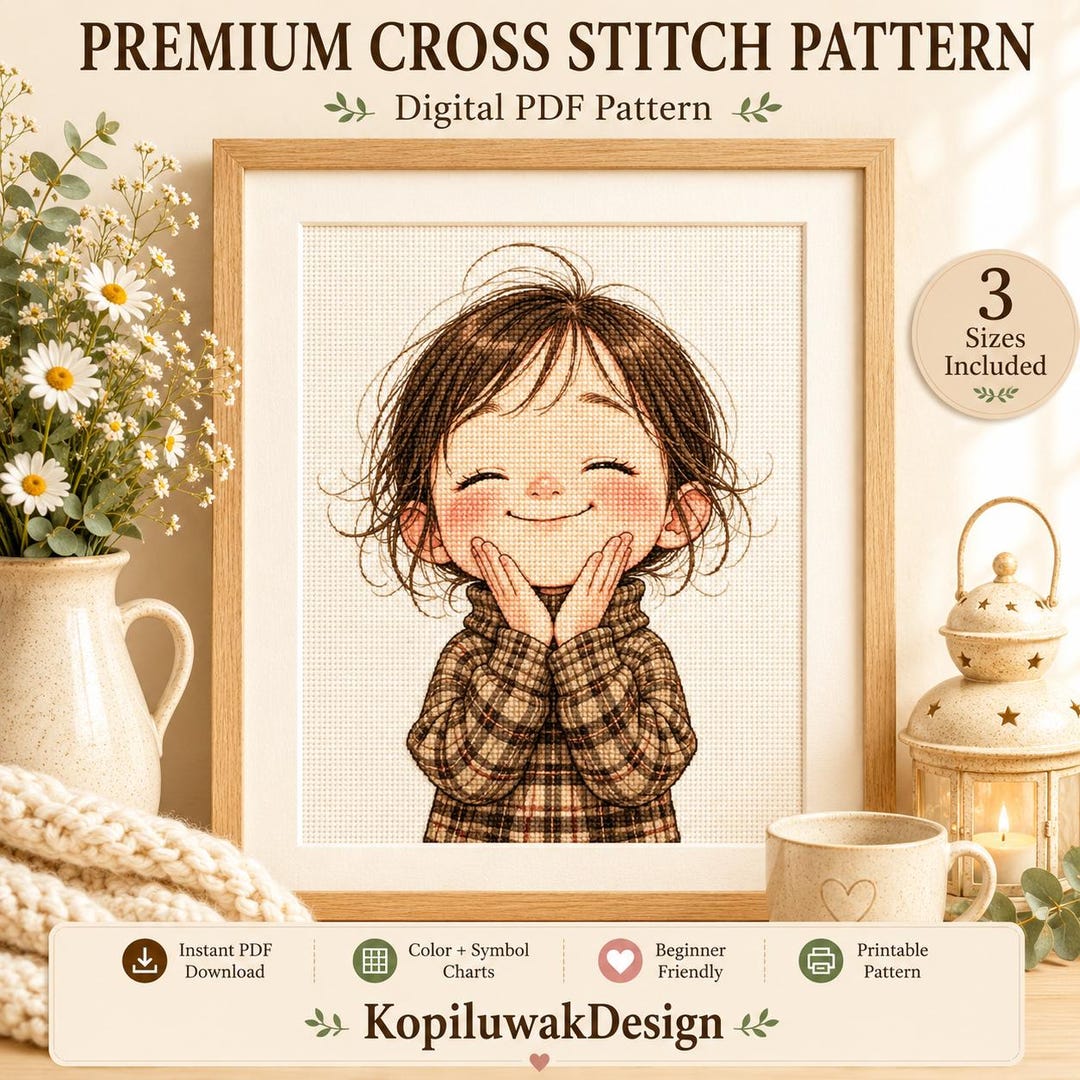 Smiling Girl Cross Stitch Pattern, Child Portrait Embroidery Chart ...
