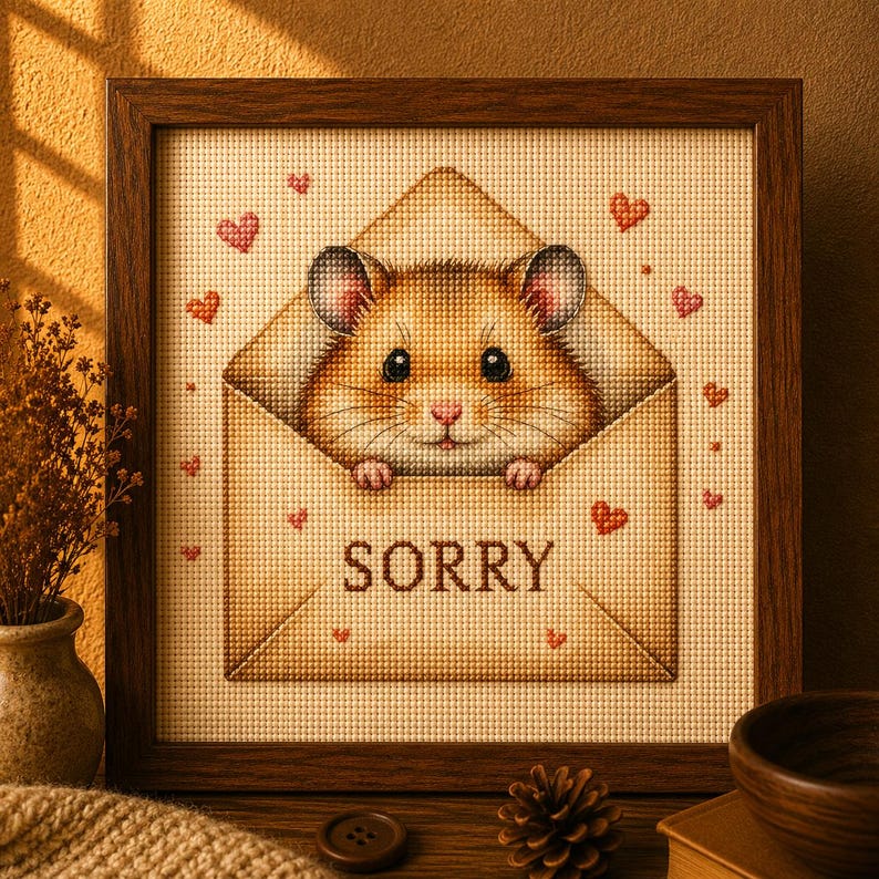 Sorry Hamster Cross Stitch Pattern, Envelope Embroidery Chart (PDF ...