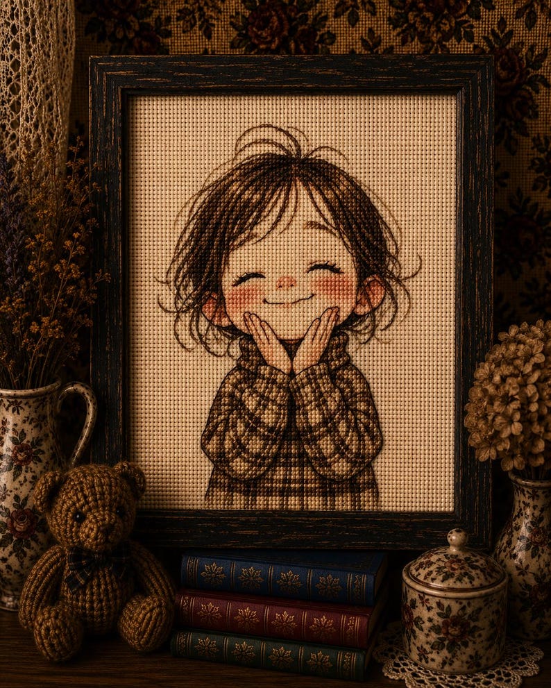 Smiling Girl Cross Stitch Pattern, Child Portrait Embroidery Chart ...
