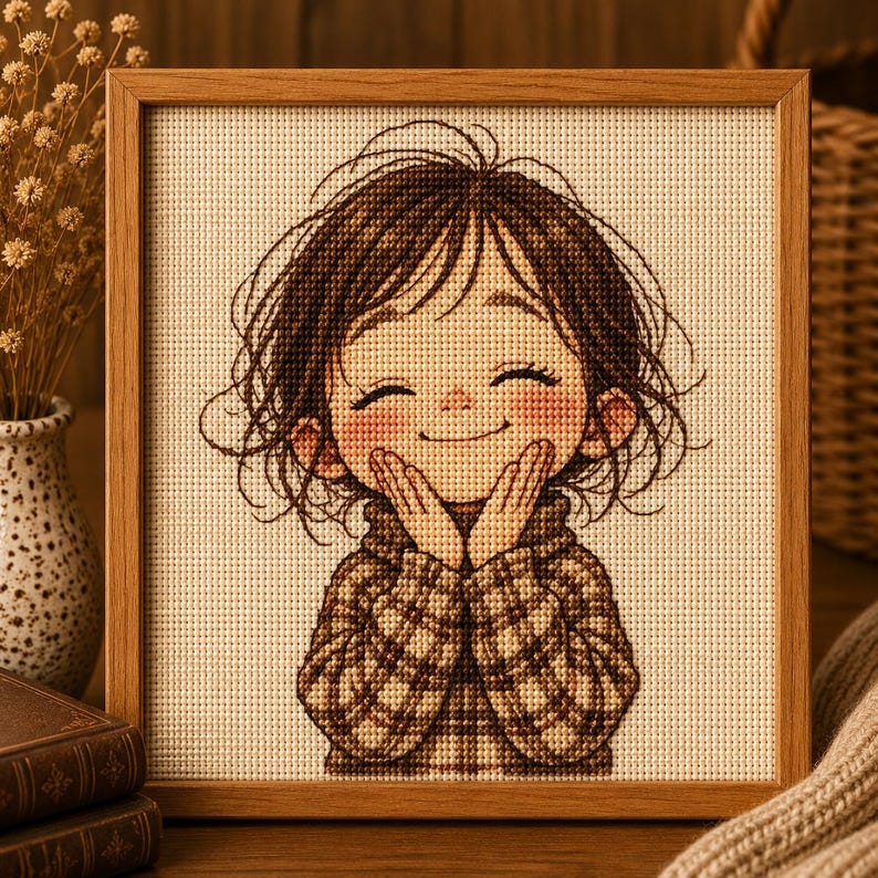 Smiling Girl Cross Stitch Pattern, Child Portrait Embroidery Chart ...