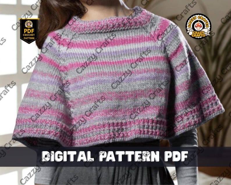 Poncho Knitting Pattern for Women | Turtleneck Cabled Poncho Sweater PDF | Easy Knit Poncho ...