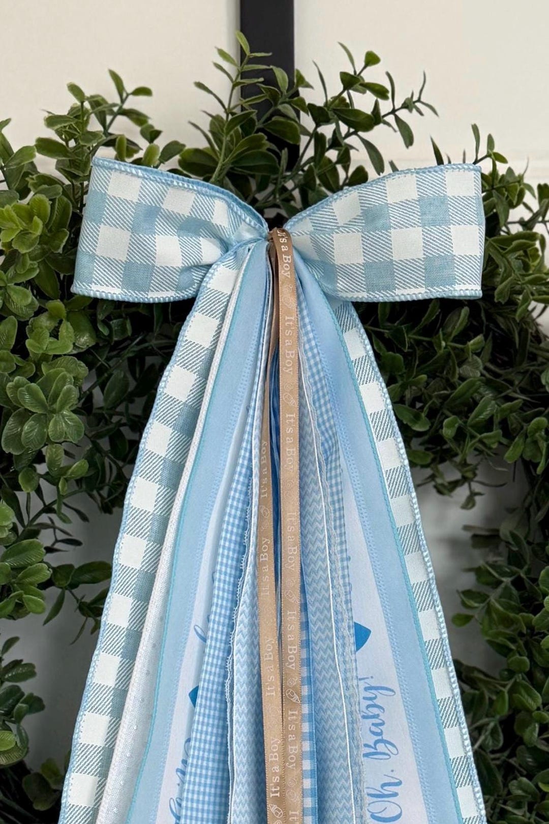 Baby Boy Ribbon Bow. Soft Blue/white Plaid, Delicate Stripes, Soft ...