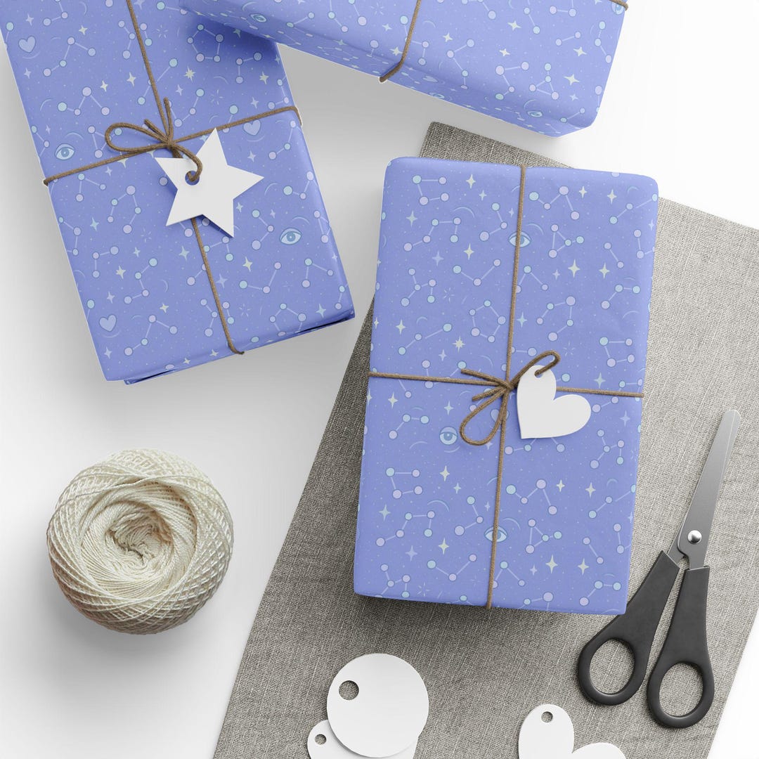 Blue Celestial Wrapping Paper, Stars, Hearts, Constellations - Etsy