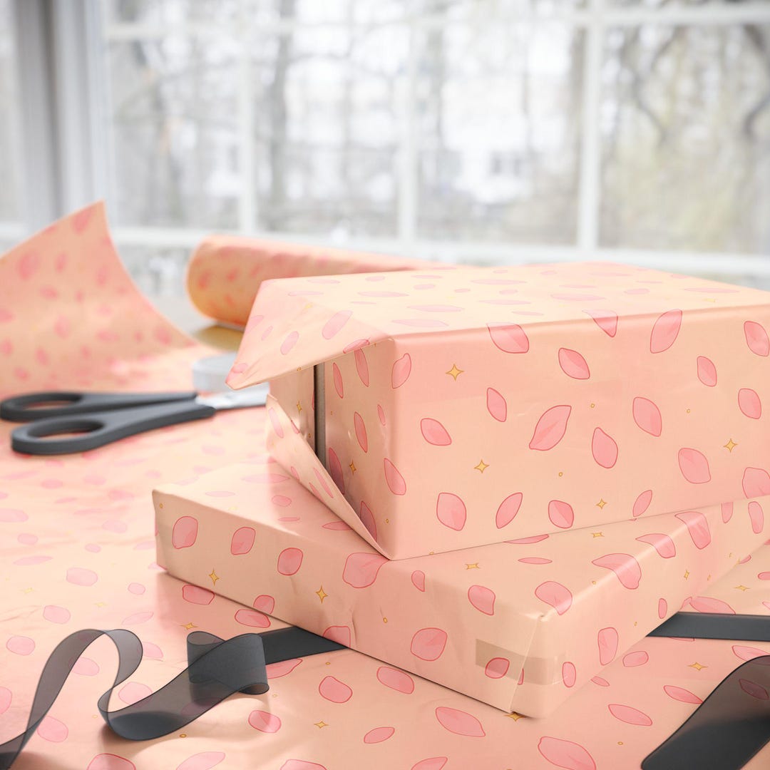 Neo Petal - Pink & Ivory Gloss Wrapping Paper - Etsy
