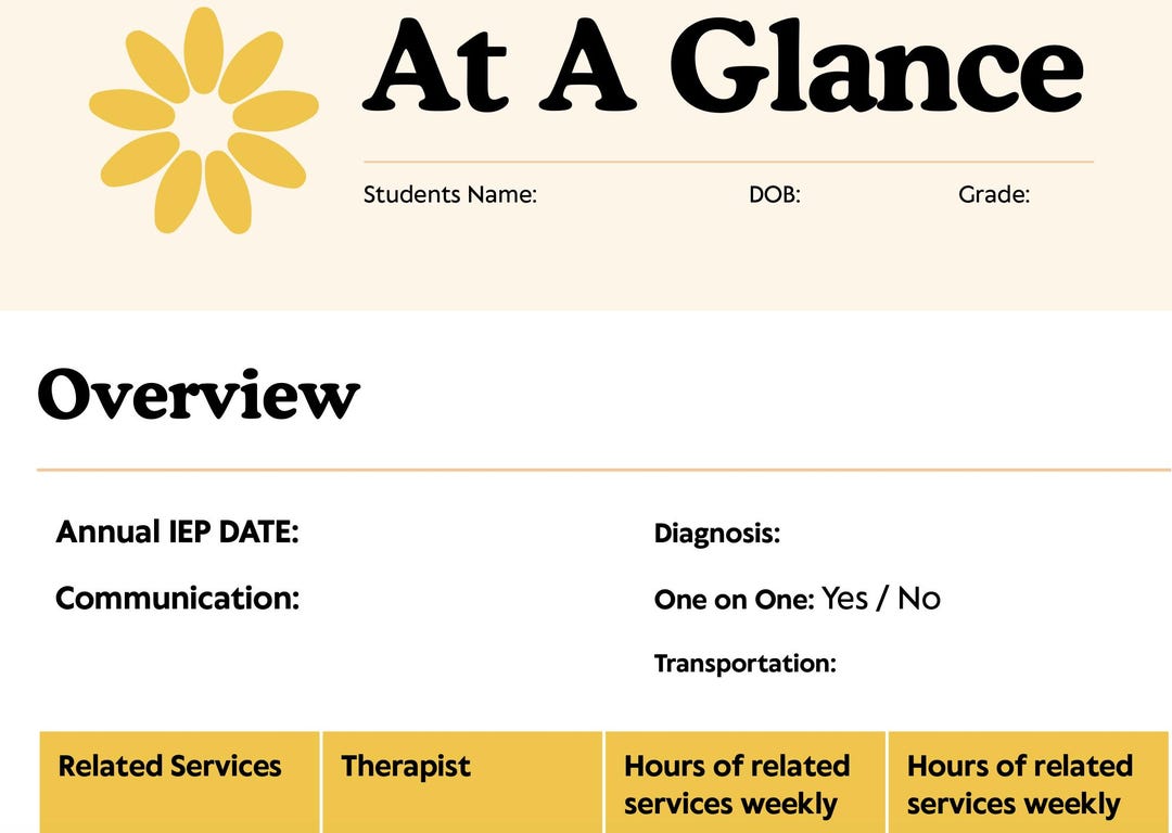 Student Information-iep Summary - Etsy