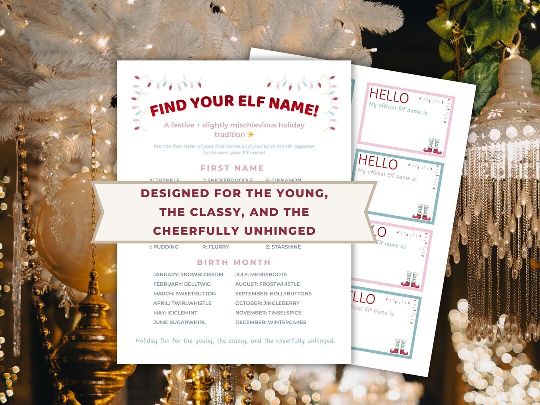 Whats Your Elf Name Printable Game and Name Tags | Christmas Party ...