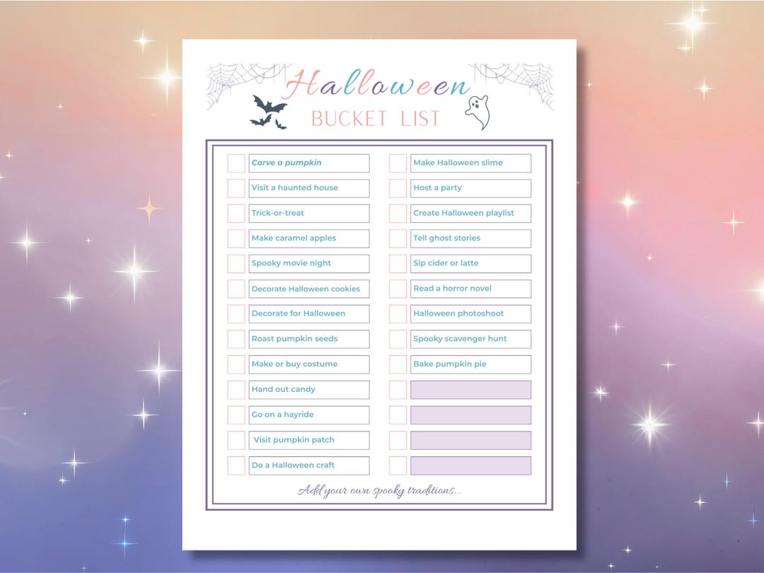 Halloween Bucket List Printable: October Activity Checklist (A5 and ...