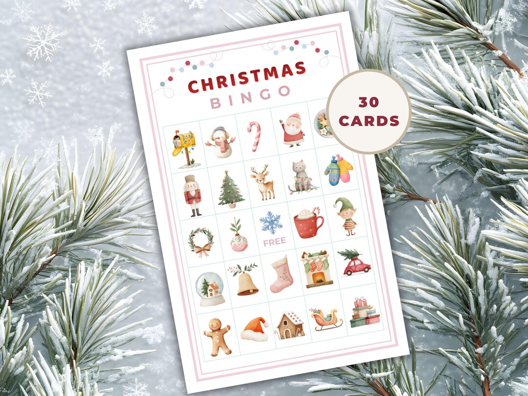 Christmas Bingo Printable Game for Kids | Pastel Holiday Bingo Set | 30 ...