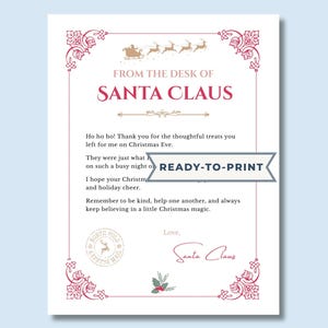 Thank You Note From Santa for Cookies - Etsy