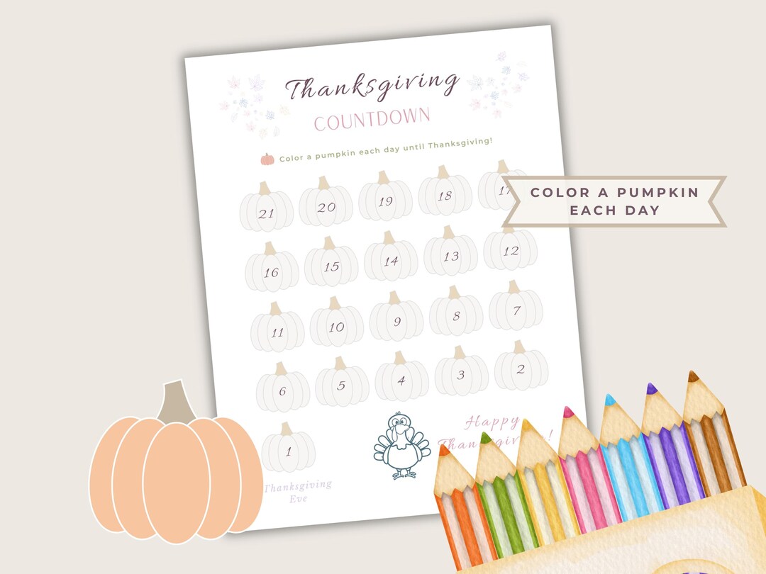 Thanksgiving Countdown Calendar | Pumpkin Coloring Page | Fall Activity ...