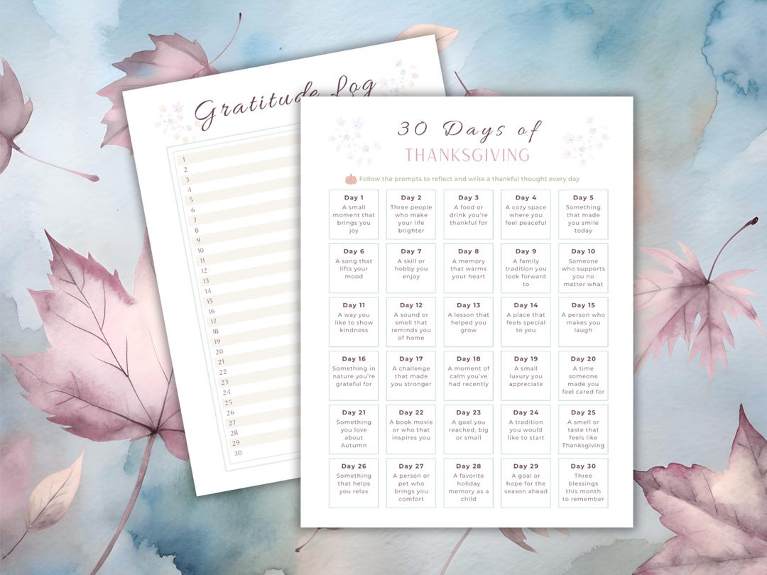 30 Days of Thanksgiving and Gratitude Log Printable (A5 & US Letter PDF ...