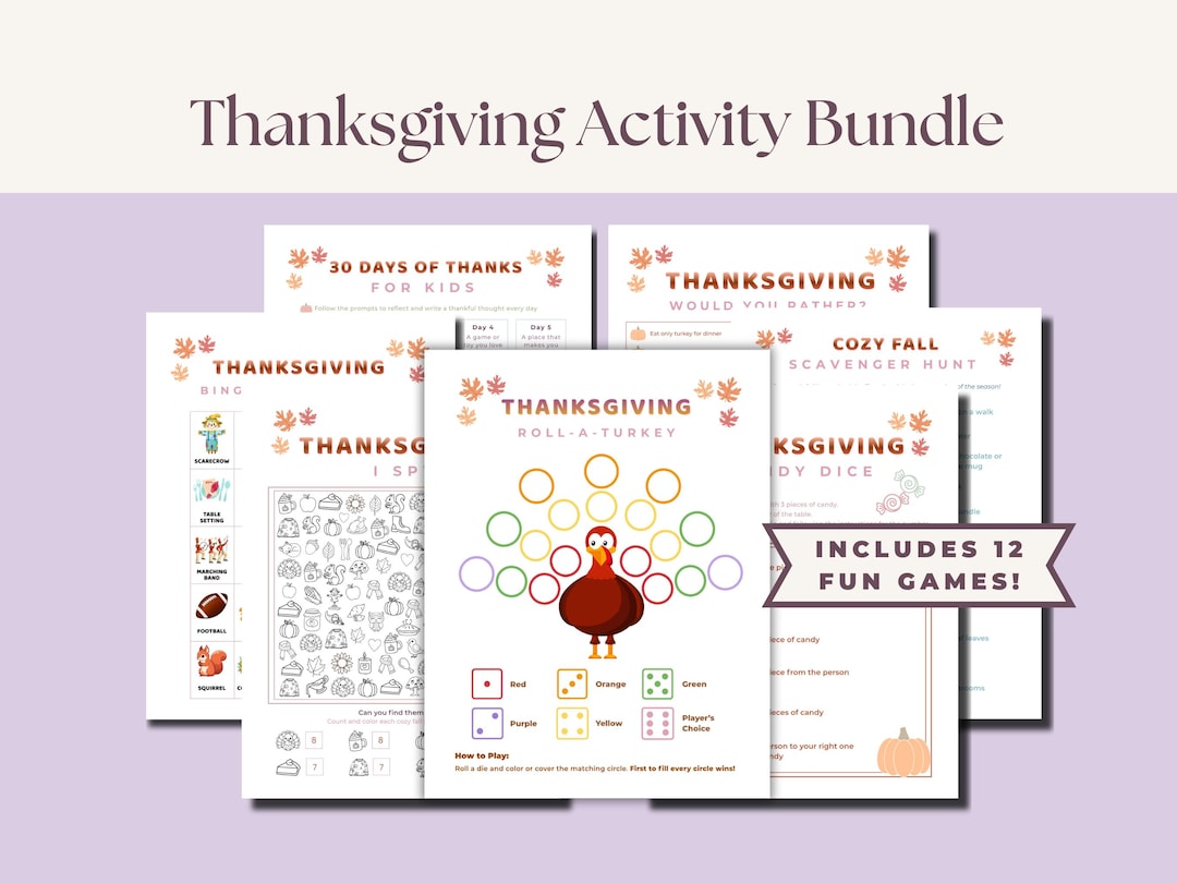 Thanksgiving Activity Bundle | Printable Games & Placemats (PDF) - Etsy