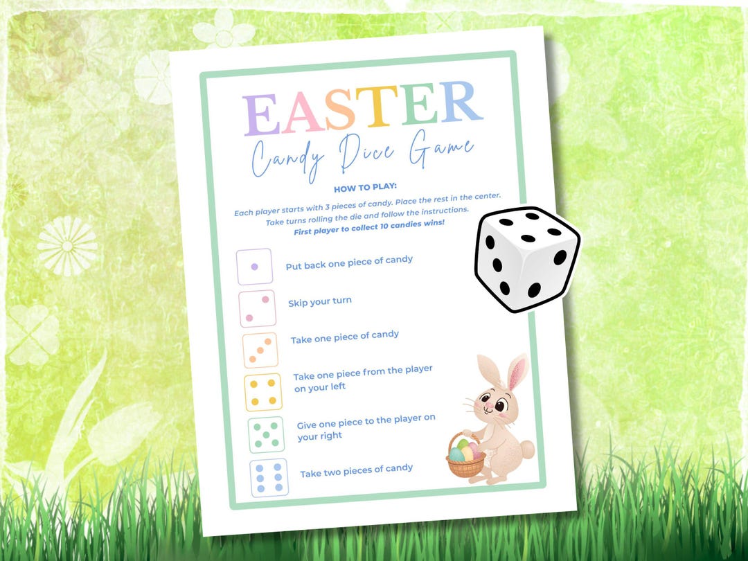Easter Candy Dice Game Printable | Easter Party Game for Kids ...