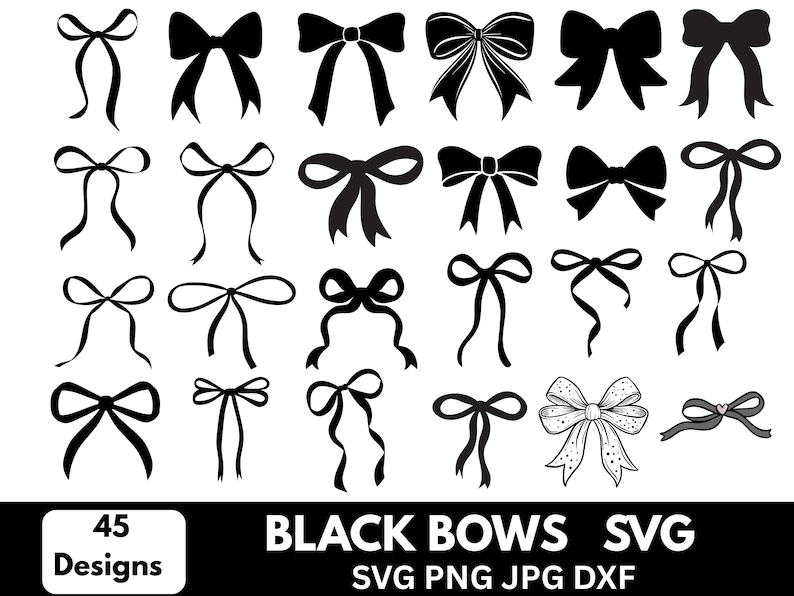 Black Bow SVG Bundle, Ribbon, Coquette, and Bow Tie Designs (digital ...