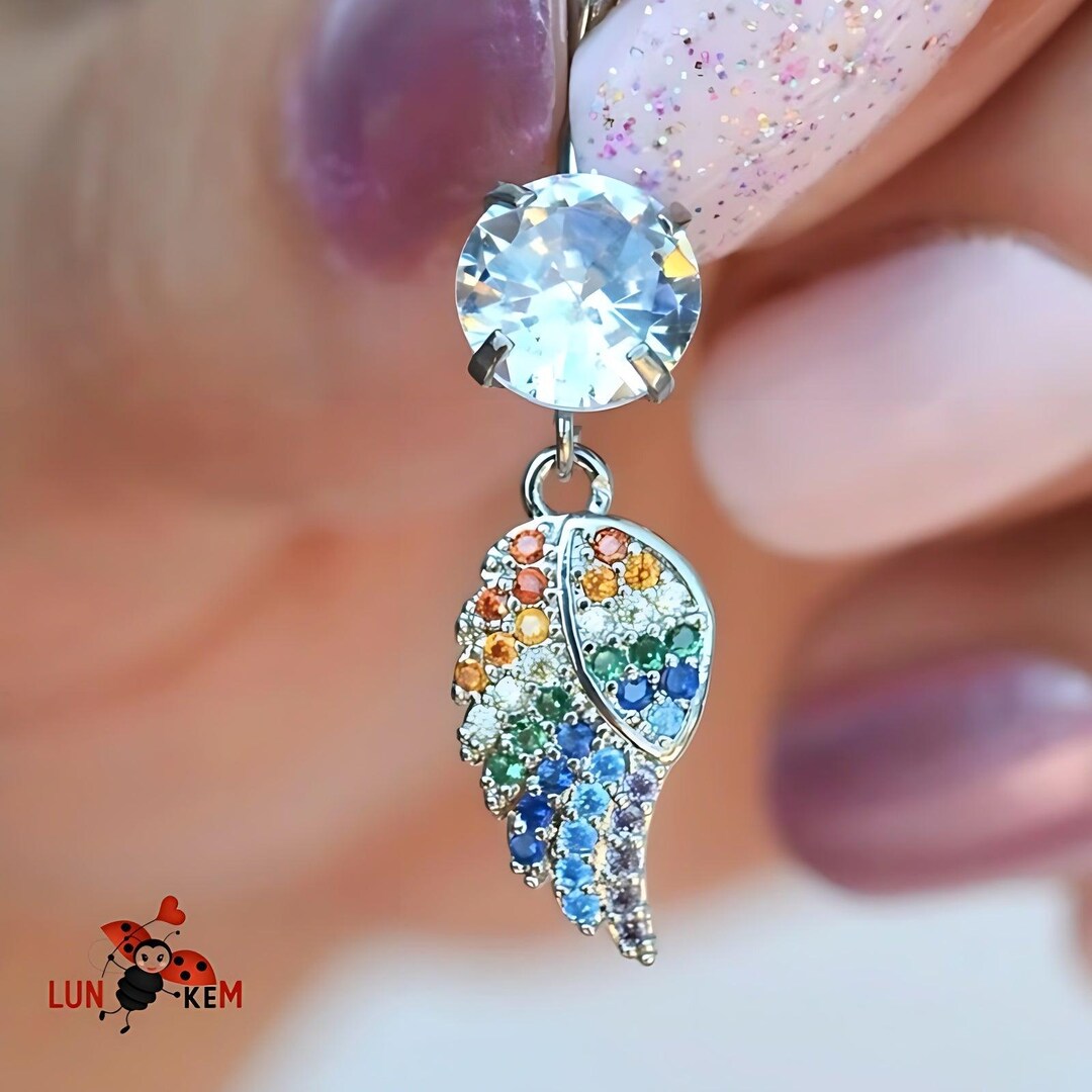 Belly Button Ring Dangle Angel Wing 10mm 1.6mm - Etsy