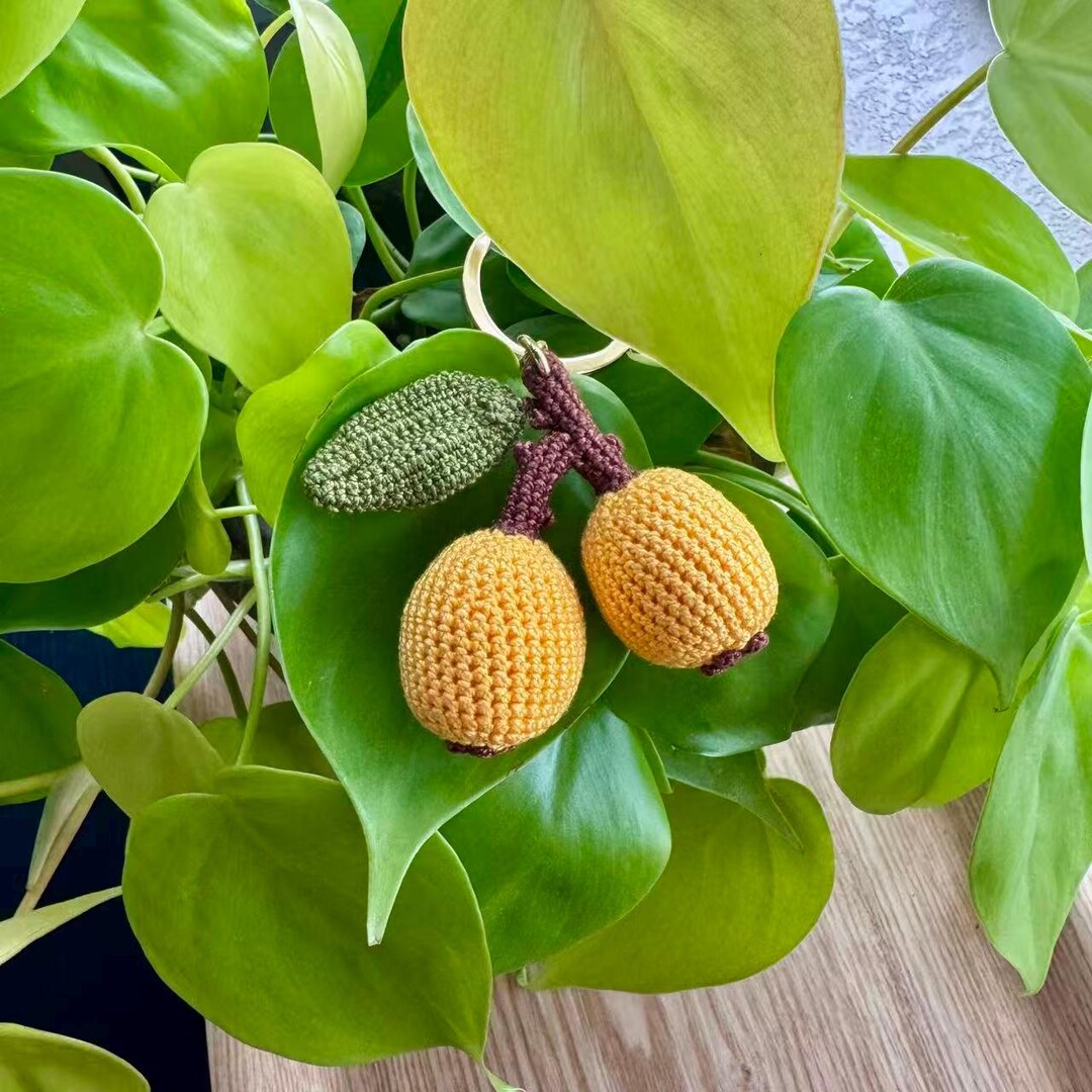Micro Crochet Pipa Keychain, Tiny Chinese Lute Bag Charm, Fruit ...