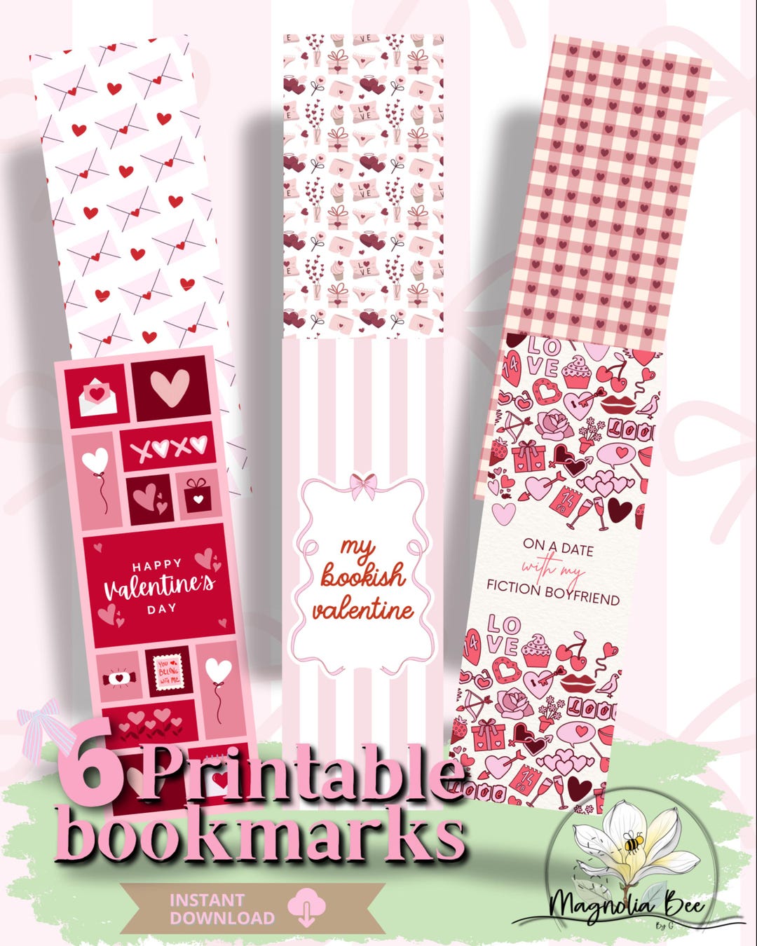 Valentine's Day Printable Bookmarks | 6 Digital Download Book Page ...