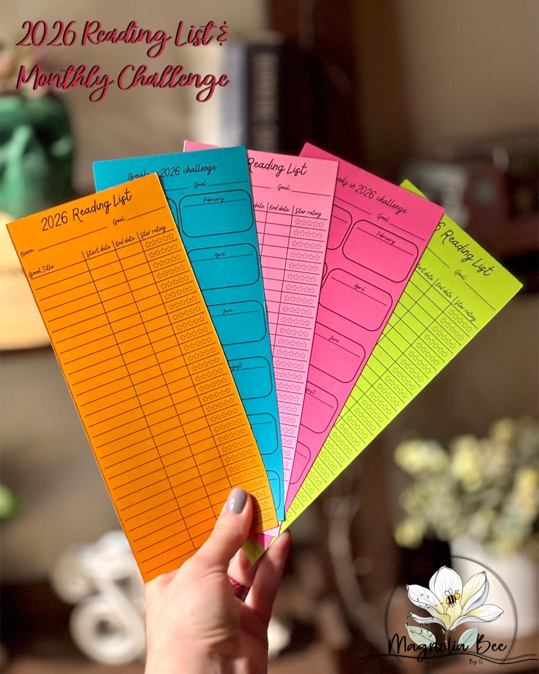2026 Reading List & Monthly Book Challenge Bookmark | Library Card Book ...